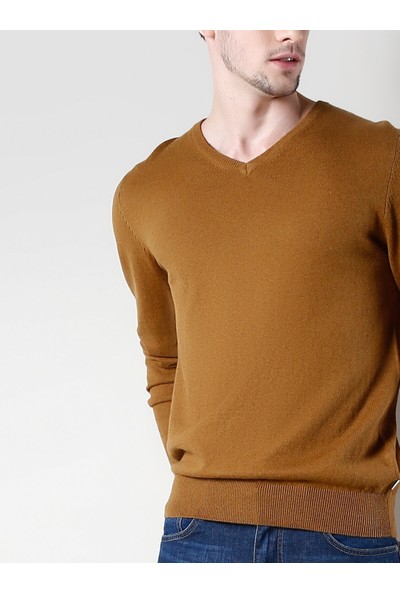 Colins Regular Fit Bisiklet Yaka Erkek Sarı Kazak