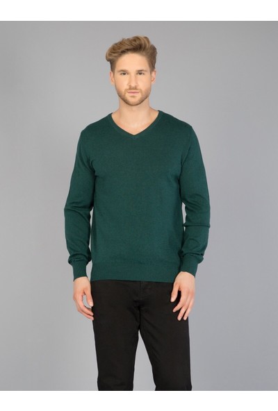 Colins Regular Fit Bisiklet Yaka Erkek Yeşil Kazak