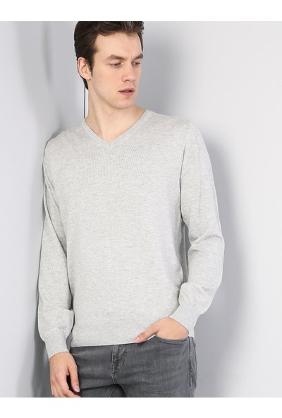 Colins Regular Fit Bisiklet Yaka Erkek Gri Melanj Kazak