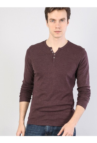 Colins Slim Fit Placket Neck Erkek Mor Tshirt U.Kol Colins Slim Fit Placket Neck Erkek Mor Tshirt U.Kol