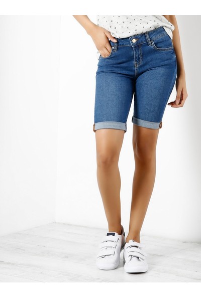 Colins Düşük Bel Uzun Slim Fit Mavi Kadın Jean Şort Colins Düşük Bel Uzun Slim Fit Mavi Kadın Jean Şort