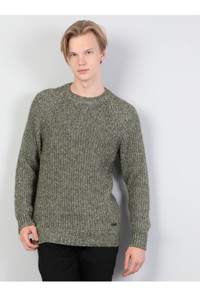 Colins Slim Fit Bisiklet Yaka Erkek Yeşil Kazak