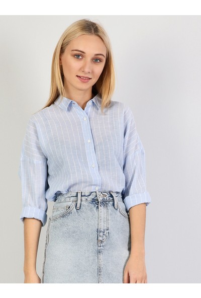 Colins Dar Kesim Mavi Uzun Kol Gömlek