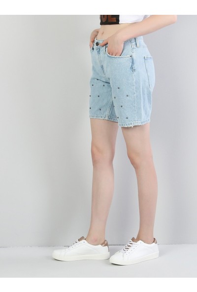 Colins Yüksek Bel Kisa Regular Fit Mavi Kadın Jean Şort