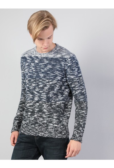 Colins Regular Fit Bisiklet Yaka Erkek İndigo Kazak