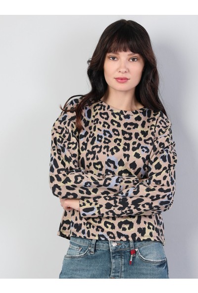 Colins Regular Fit Bisiklet Yaka Kadın Çok Renkli Tshirt U.Kol