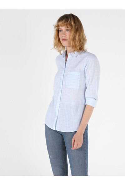 Colins Regular Fit Shirt Neck Kadın Mavi Uzun Kol Gömlek Colins Regular Fit Shirt Neck Kadın Mavi Uzun Kol Gömlek