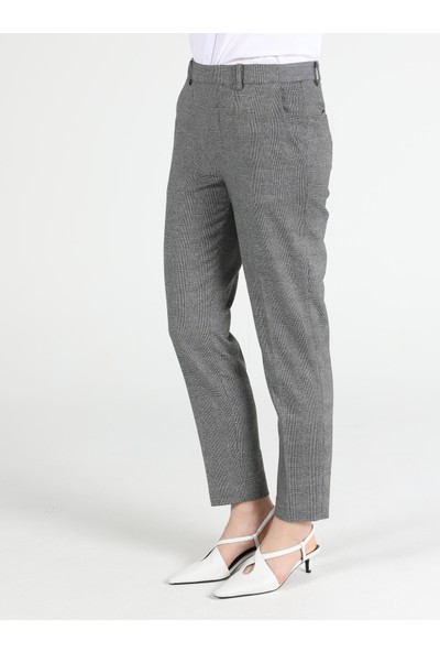 Colins Slim Fit Orta Bel Düz Paça Kadın Gri Pantolon