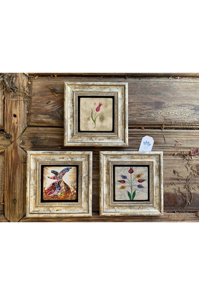 Oscar Stone Decor Çerçeveli Taş Duvar Dekoru 20 x 20 cm 3 Lü Set Nar Ağacı Fatma Ana Eli ve Nar