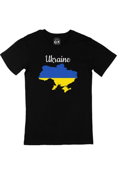 Cix Ukrayna Haritalı ve Bayraklı Siyah Tişört