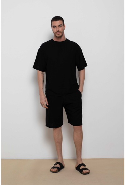 BupBop Keten Şort | Siyah