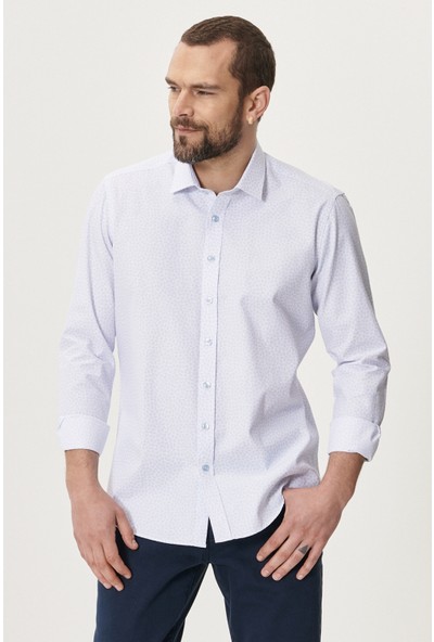 Ac&Co / Altınyıldız Classics Erkek Beyaz-Açık Mavi Tailored Slim Fit Dar Kesim Düğmeli Yaka Baskılı Gömlek Ac&Co / Altınyıldız Classics Erkek Beyaz-Açık Mavi Tailored Slim Fit Dar Kesim Düğmeli Yaka Baskılı Gömlek