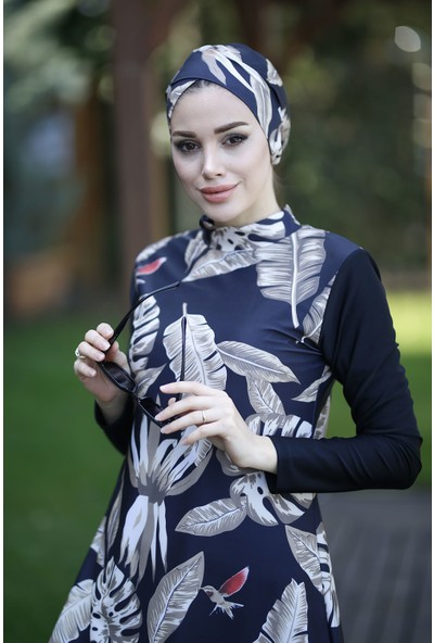 Remsa Mayo Tasarım Tam Kapalı Tesettür Mayo Remsa Mayo Kahve Yapraklar