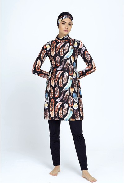 Remsa Mayo Likralı Tam Kapalı Tesettür Mayo Tüy Desenler 2200 Nalan