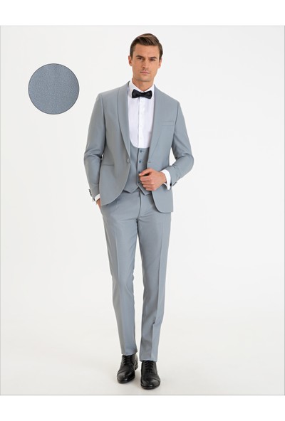 Pierre Cardin Gri Ex. Slim Fit Yelekli Smokin 50207112-VR024