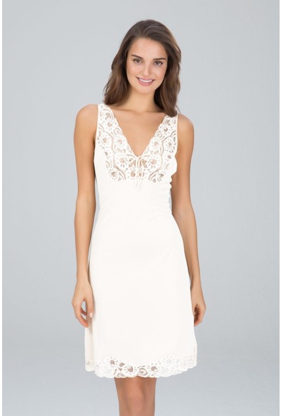 Kom Kadın Eva Dantelli Kombinezon Diz Üstü 38-52