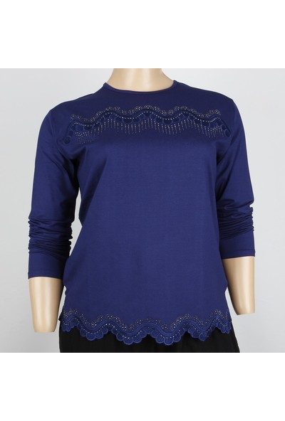 Nursafa Bluz Ulubaş Viskon Penye 102 - Indigo Nursafa Bluz Ulubaş Viskon Penye 102 - Indigo