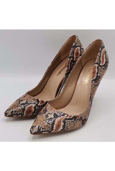 Cassido Shoes Yılan Baskılı Deri Çanta ve Topuklu Ayakkabı Takım