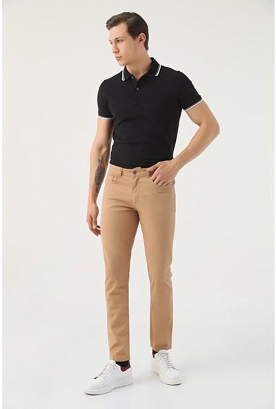 D'S Damat Twn Slim Fit Camel Dokulu Chino Pantolon