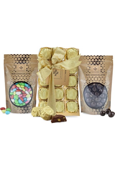 Nin Chocolate 3'lü Bayram Paketi Yaldız Fıstıklı ÇIKOLATA1000 gr-FINDIK Draje 100G-BONIBON Draje 100G Nin Chocolate 3'lü Bayram Paketi Yaldız Fıstıklı ÇIKOLATA1000 gr-FINDIK Draje 100G-BONIBON Draje 100G