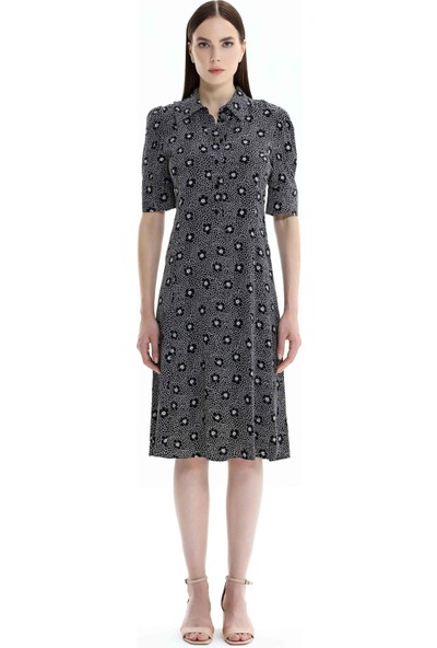 Gargar Kısa Kollu Vegan Kumaş Desenli Elbise