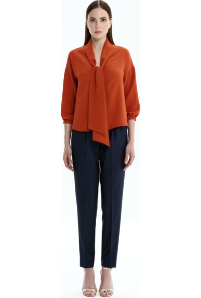 Gargar Kiremit Rengi Bağlamalı Bluz