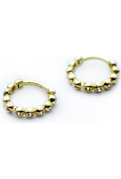 Uşaklıhafız Kuyumculuk 14 Ayar Altın Beyaz Taşlı Halka Küpe