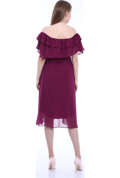 Ada Style Carmen Yaka Şifon, Hamile Elbise, Mürdüm