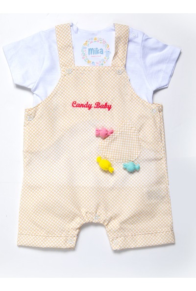 Mika Bebek Şeker Figürlü Kız Bebek Sarı Yazlık Salopet Tişört Takım Mika Bebek Şeker Figürlü Kız Bebek Sarı Yazlık Salopet Tişört Takım