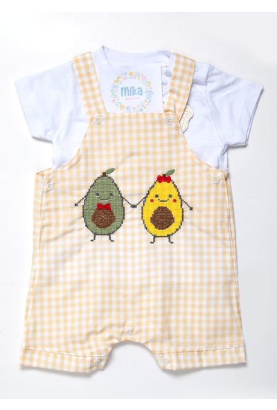 Mika Bebek Avokado Kanaviçe Işleme Sarı Unisex Bebek Yazlık 2'li Salopet Takım Mika Bebek Avokado Kanaviçe Işleme Sarı Unisex Bebek Yazlık 2'li Salopet Takım