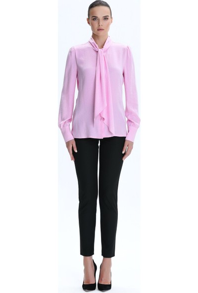 Gargar Pembe Yaka Bağlamalı Jakarlı Vegan Bluz
