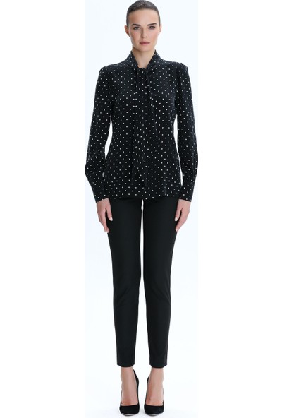 Gargar Puantiyeli Yaka Bağlamalı Vegan Bluz