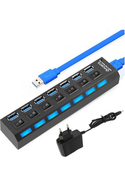 Wozlo 7 Port USB 3.0 Çoklayıcı Hub Adaptörlü Ledli On/off Anahtarlı