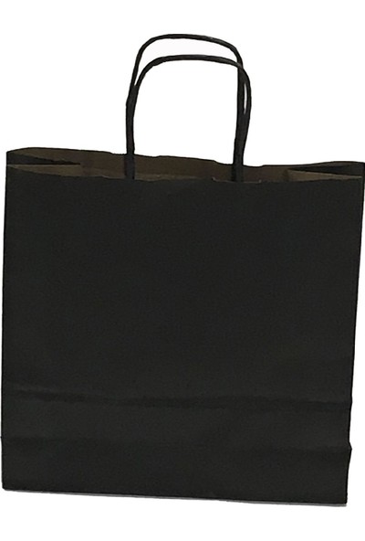 1001 Ambalaj Kraft Kağıt Çanta 25 x 12 x 31 cm Dışı Siyah Içi Kraft Sapı Siyah Burgu 90 Gram (25 Adet)