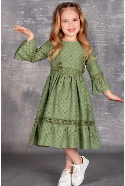 Tivido Uzun Kollu Kolyeli Kız Çocuk Elbise