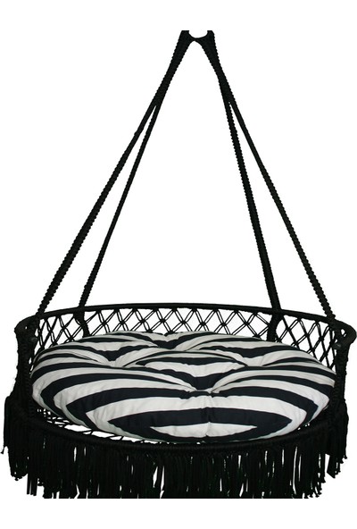 Keyif Sepeti Püsküllü 80'lik Siyah (Minderli) Davul Salıncak Keyif Sepeti Püsküllü 80'lik Siyah (Minderli) Davul Salıncak