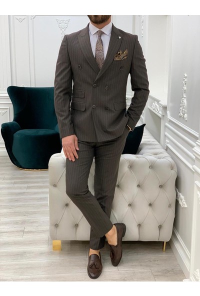 Parez Çizgili Kruvaze Takım Elbise