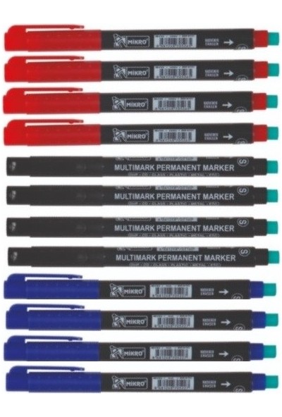 Mikro MK-419 S Permanent Marker Silgili CD Kalemi 4 Mavi-4 Siyah-4 Kırmızı Mikro MK-419 S Permanent Marker Silgili CD Kalemi 4 Mavi-4 Siyah-4 Kırmızı