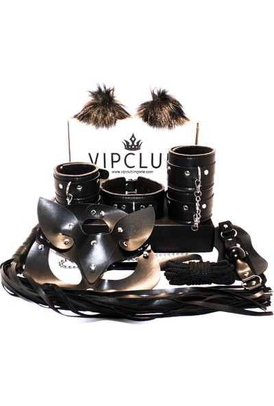 Vip Club 9 Parça Meme Ucu Kapatıcılı Fantezi Kelepçe Kırbaç Maskeli Fantezi Aksesuar Seti