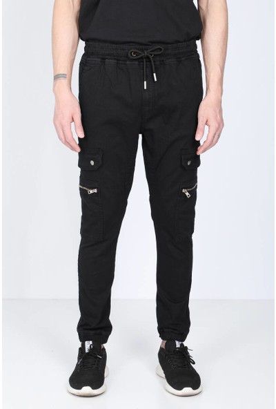 Blue White Erkek Siyah Kargo Cepli Jogger Pantolon Blue White Erkek Siyah Kargo Cepli Jogger Pantolon
