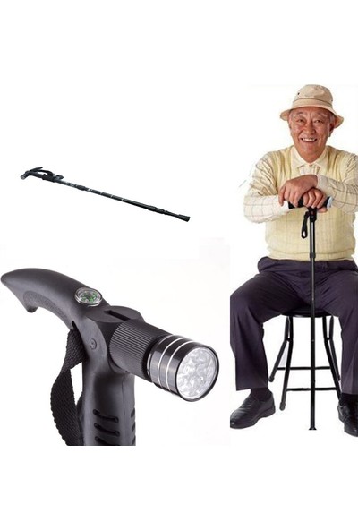 Durbuldum Işıklı Pusulalı Katlanabilir Baston