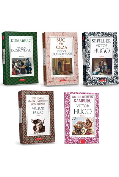 Gönül Dostoyevski ve Victor Hugo 5 Kitap Set / Kumarbaz - Suç ve Ceza - Sefiller - Bir Idam Mahkumunun Son Günü - Notr Dame Kamburu Gönül Dostoyevski ve Victor Hugo 5 Kitap Set / Kumarbaz - Suç ve Ceza - Sefiller - Bir Idam Mahkumunun Son Günü - Notr Dame Kamburu