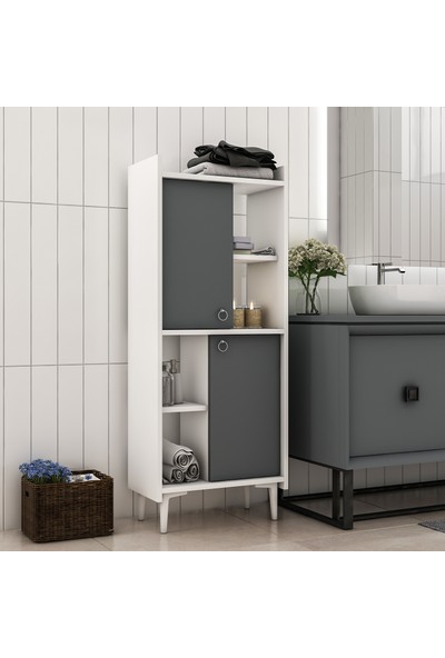 Cantek Leeds Banyo Dolabı ve Çok Amaçlı Dolap Beyaz-Antrasit Cantek Leeds Banyo Dolabı ve Çok Amaçlı Dolap Beyaz-Antrasit