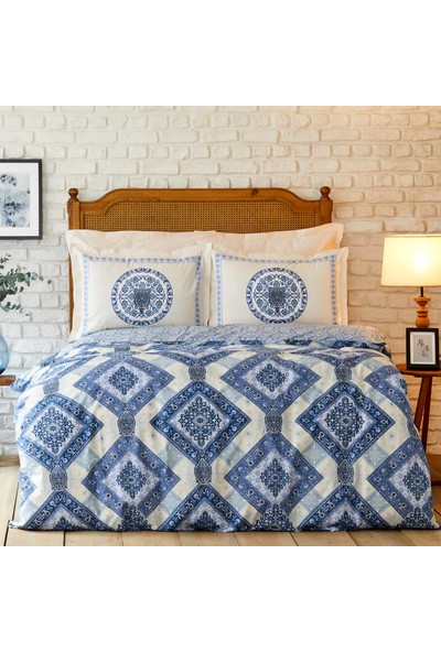 Sarah Anderson Levni Mavi Pamuk Çift Kişilik Pike Yastık Set