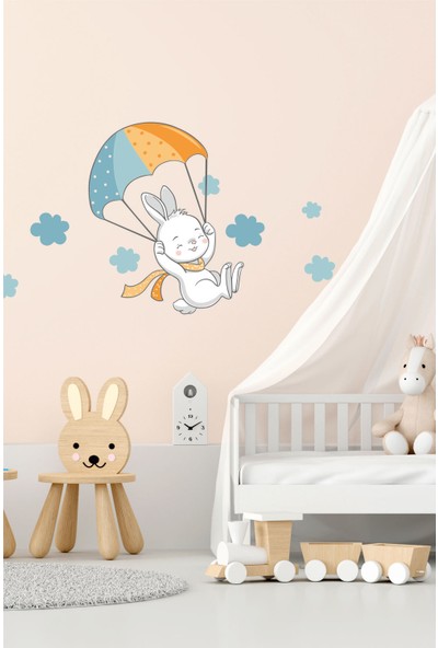 Bk Dekorasyon Paraşütte Gezen Sevimli Tavşan Çocuk Odası Duvar Sticker