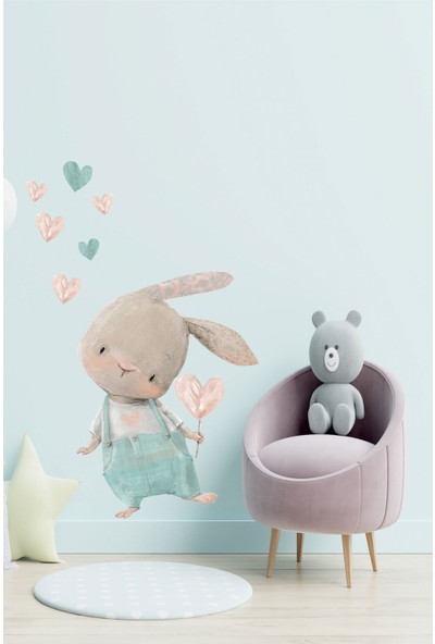 Bk Dekorasyon Sevimli Tavşan ve Kalpler Çocuk Odası Duvar Sticker
