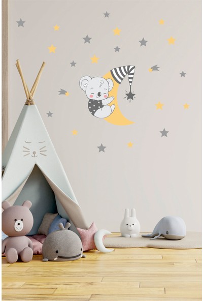 Bk Dekorasyon Ay, Yıldız ve Sevimli Koala Çocuk Odası Duvar Sticker
