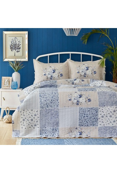 Karaca Home Adela Mavi Kapitoneli Çift Kişilik Yatak Örtüsü Set Karaca Home Adela Mavi Kapitoneli Çift Kişilik Yatak Örtüsü Set