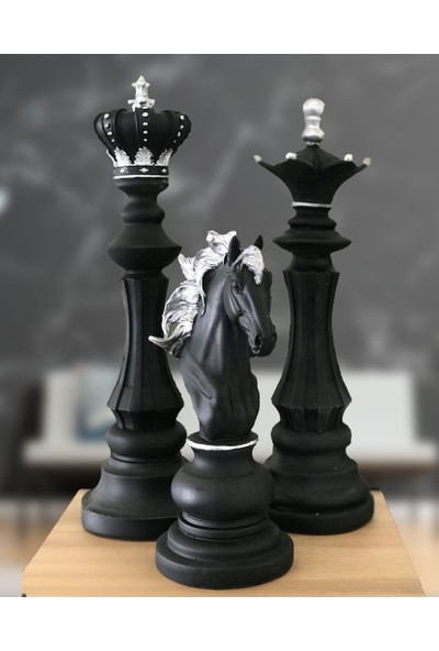 Evpare 3'lü Satranç Biblosu Şah Vezir At Mat Siyah Gümüş Fırça Evpare 3'lü Satranç Biblosu Şah Vezir At Mat Siyah Gümüş Fırça