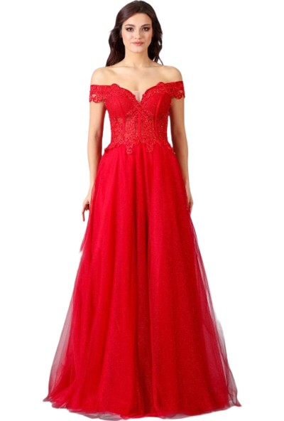 Niobe Kırmızı Tül Detaylı Straplez Dantel Detaylı Tasarım Abiye Niobe Kırmızı Tül Detaylı Straplez Dantel Detaylı Tasarım Abiye